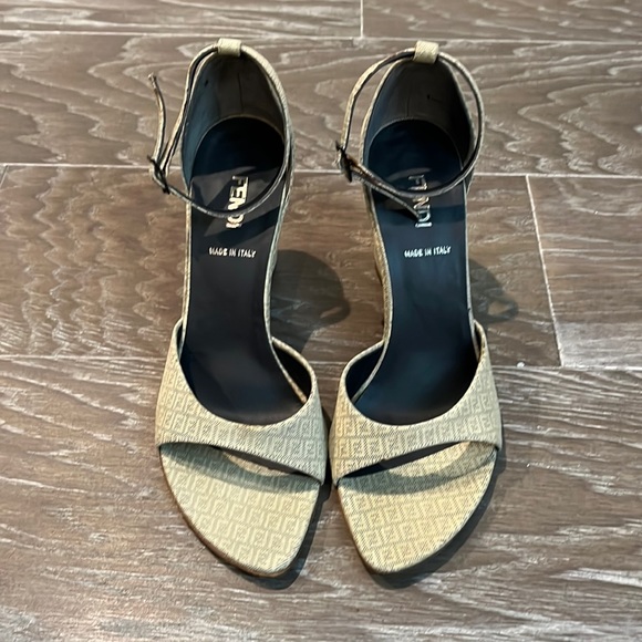 Fendi | Shoes | Fendi Logo Denim Wedge Shoe | Poshmark